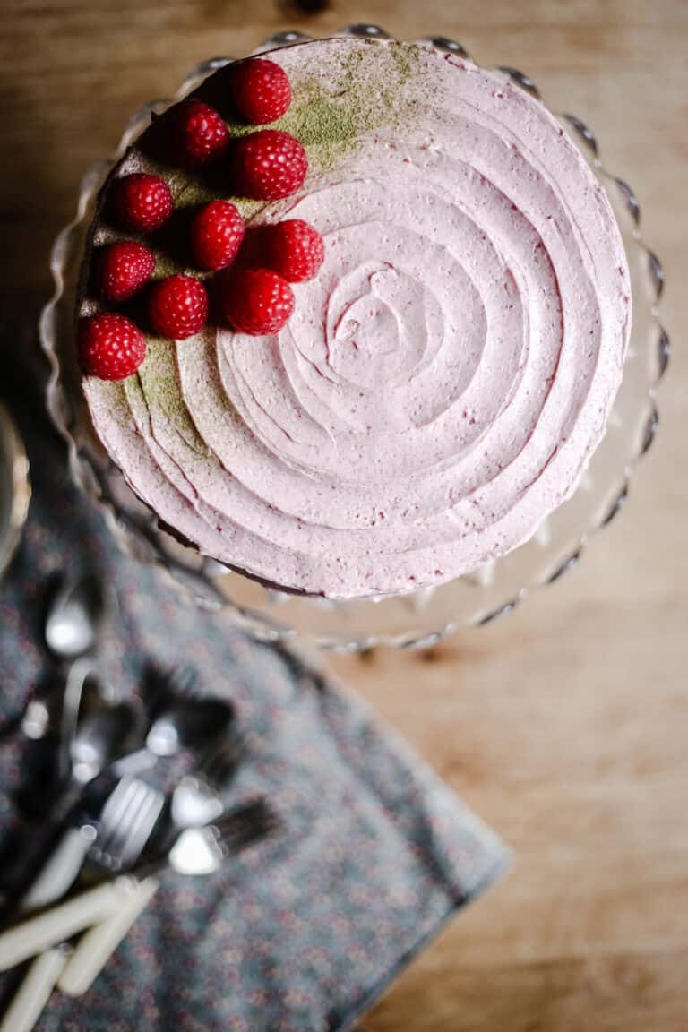 Gluten-Free Matcha Cake with Raspberries - From The Larder