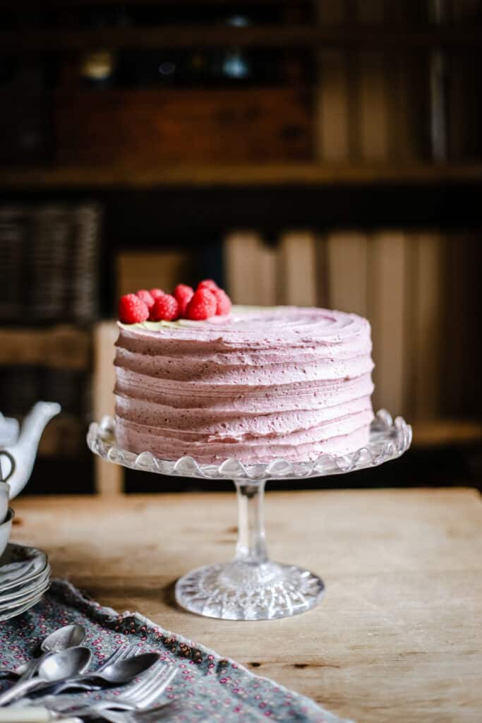 Gluten-Free Matcha Cake with Raspberries - From The Larder