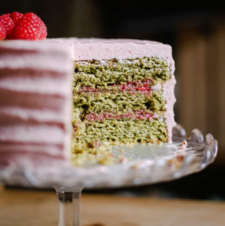 Gluten-Free Matcha Cake with Raspberries - From The Larder