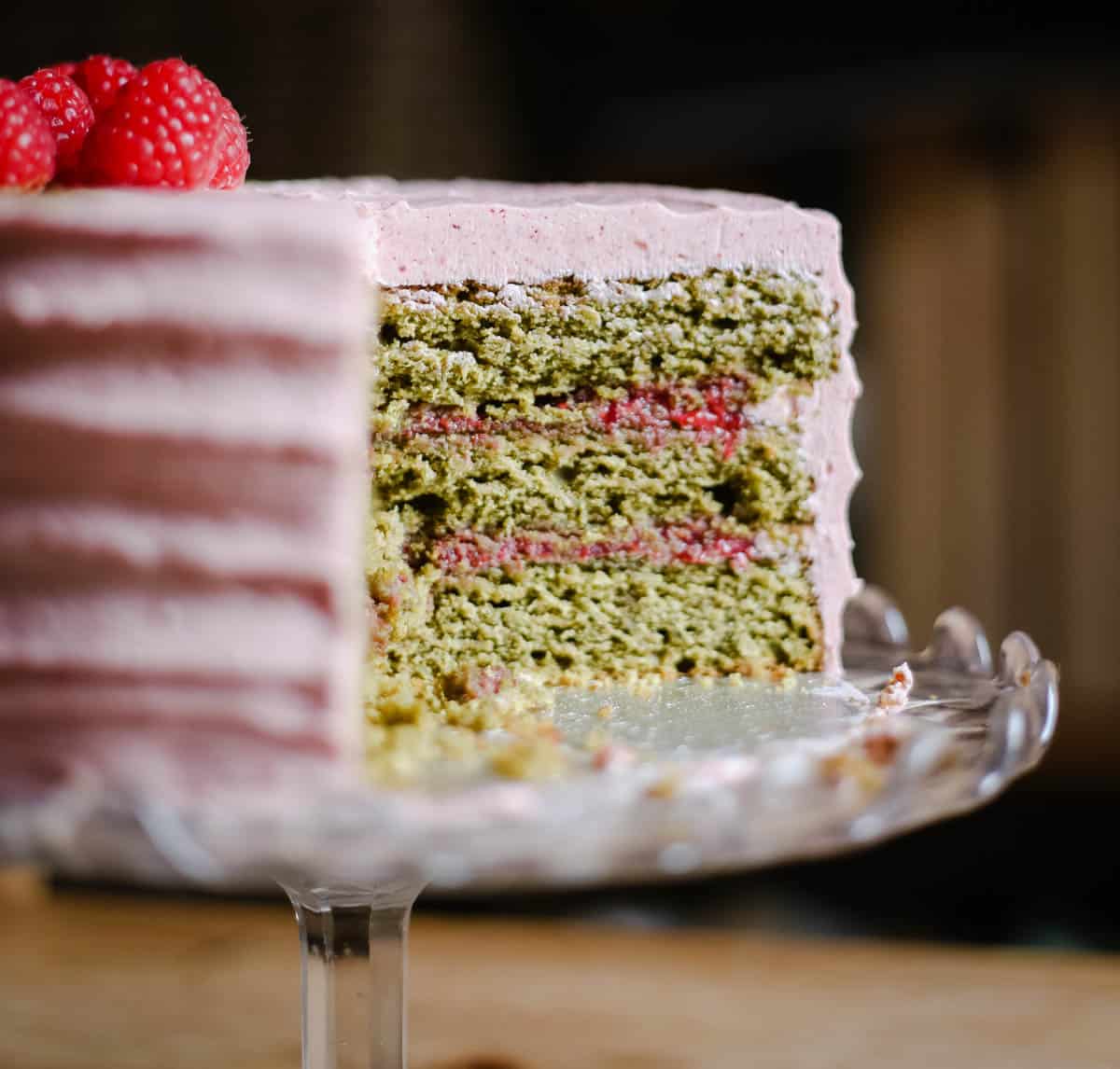 Gluten-Free Matcha Cake with Raspberries - From The Larder