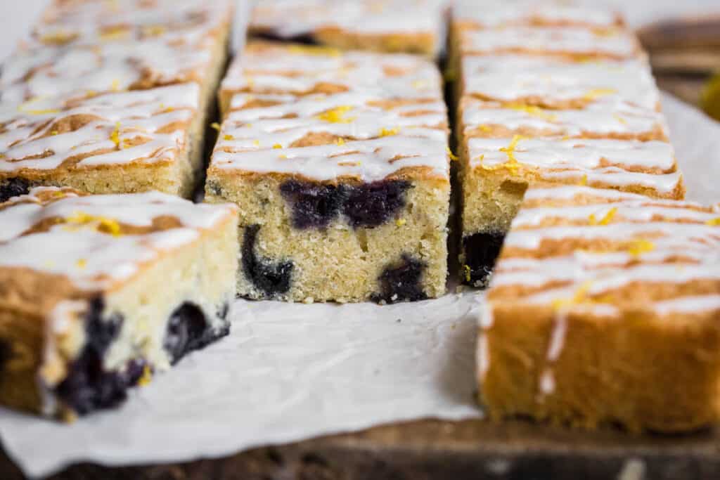 Gluten-Free Lemon Drizzle Traybake with Blueberries - From The Larder