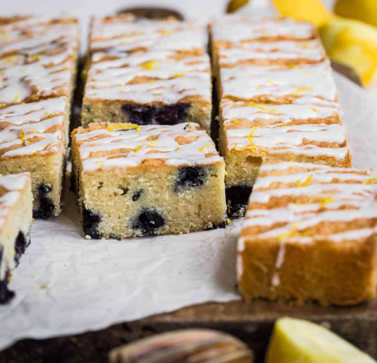 Gluten-Free Lemon Drizzle Traybake with Blueberries - From The Larder