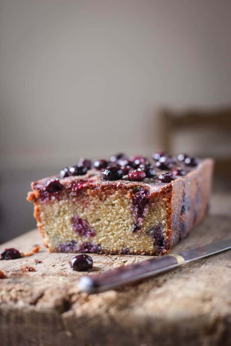 Lemon and Blueberry Drizzle Cake with Basil (gluten-free) - From The Larder